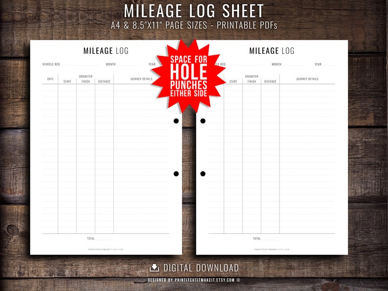 Printable Mileage Log Sheet: Business Miles Tracker (digital Download ...