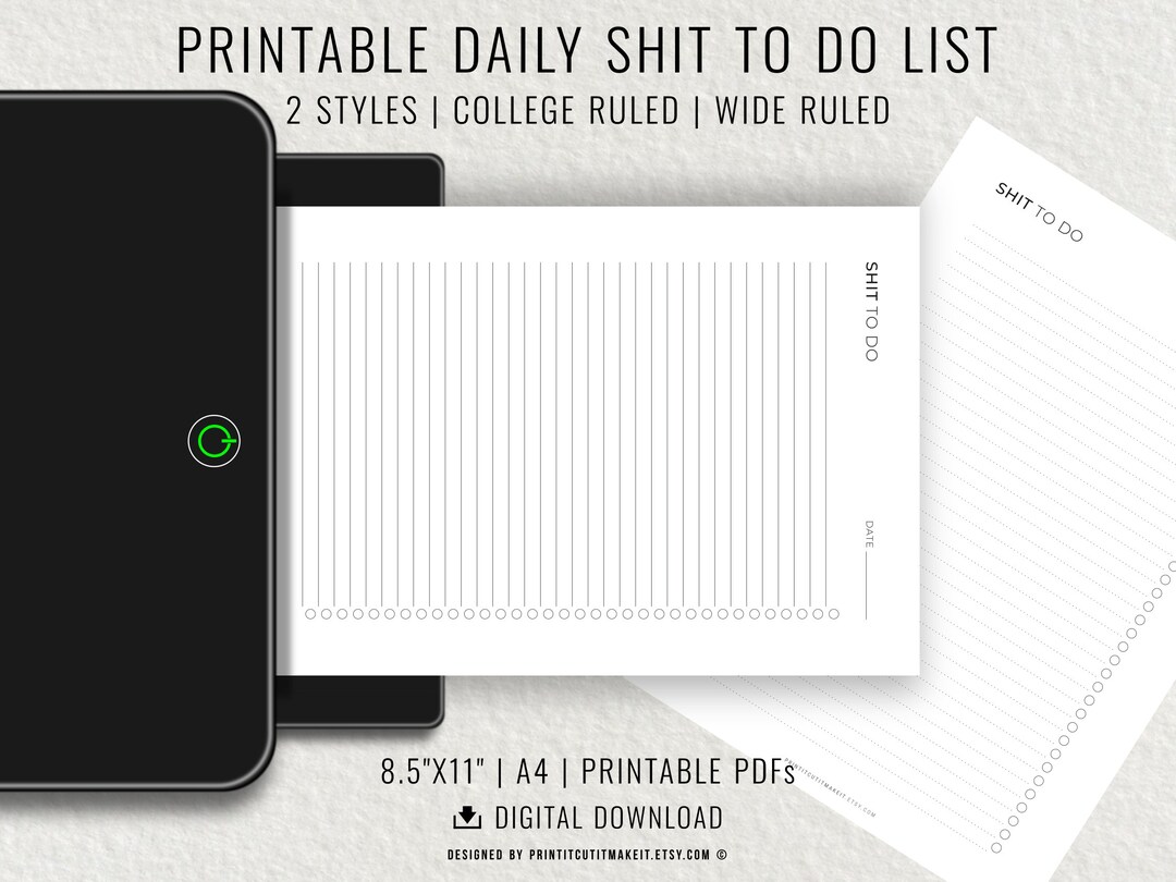 Printable Daily to Do List: College & Wide Ruled (PDF Digital Download ...
