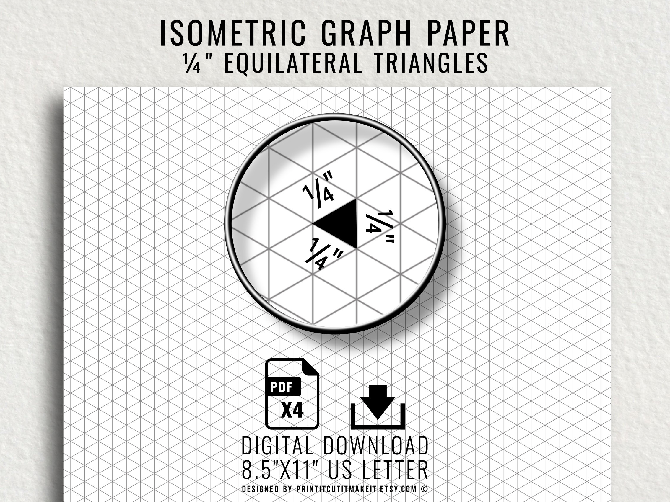 Printable Isometric Graph Paper: 1/4" Triangles, 4 Shades (digital ...