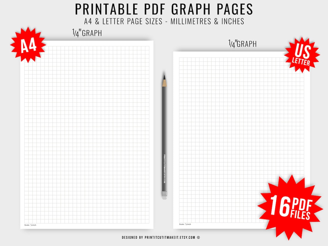 Printable Graph Paper PDF Bundle Imperial Metric A4 US Letter PDF ...