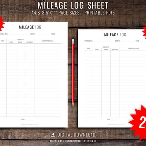 Printable Mileage Log Sheet: Business Miles Tracker (digital Download ...
