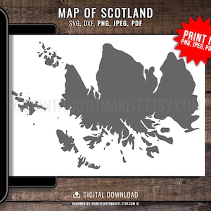 Map of Scotland SVG DXF PNG Jpeg Pdf Scottish Country Silhouette Cricut ...