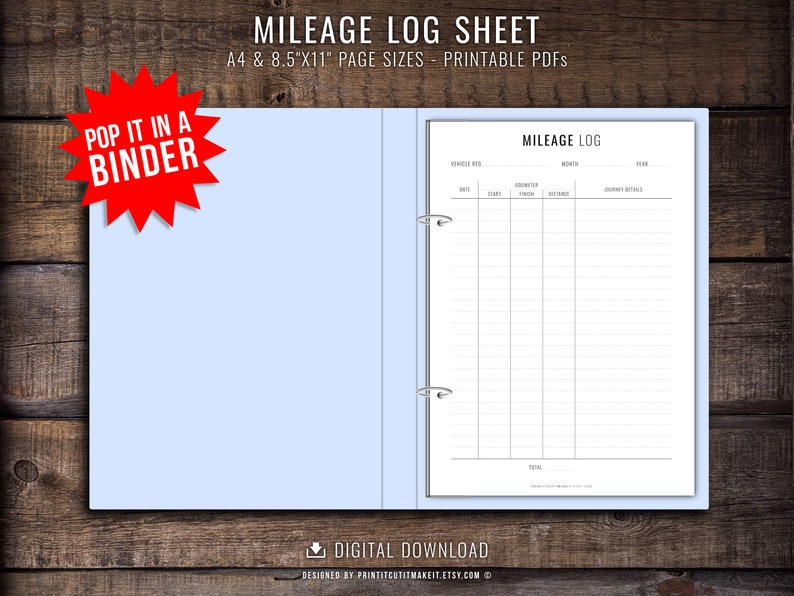 Printable Mileage Log Sheet: Business Miles Tracker (digital Download ...