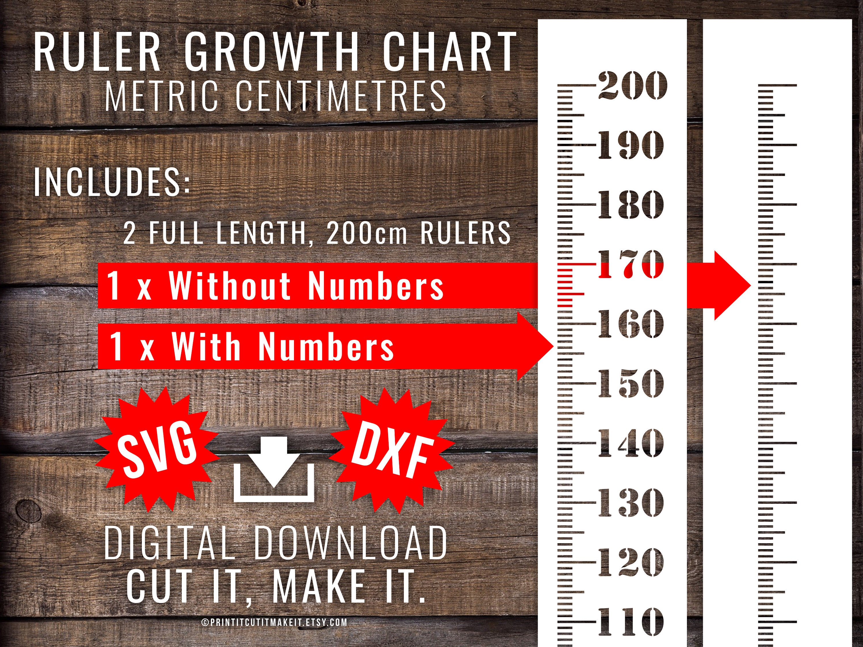 Height Chart Ruler SVG DXF Files: Metric Stencils (digital Download ...
