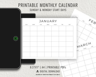 Printable Template, Blank Monthly Calendar, Landscape Planner Template ...