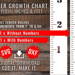 Kids Growth Chart Ruler SVG DXF: Imperial Height Chart (digital ...