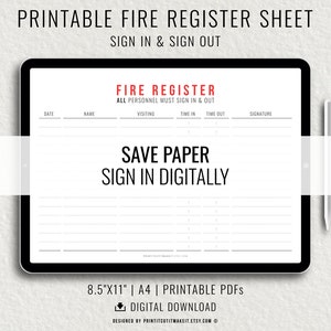 Fire Register Visitor Sign in Sheet Printable PDF Template, Minimalist ...