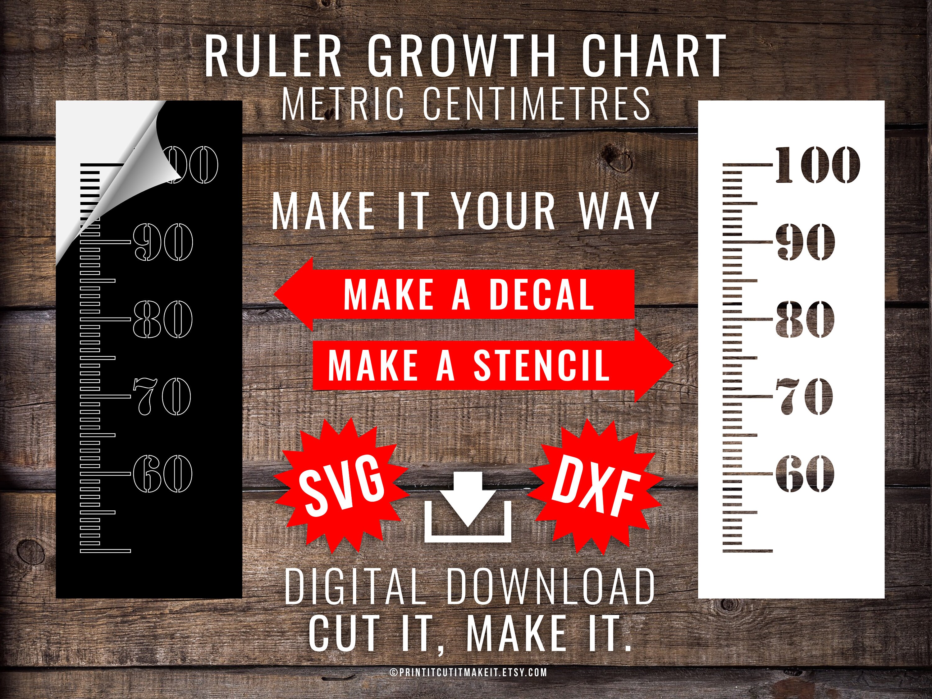 Ruler Growth Height Chart SVG DXF Files, Centimetres Metric Digital ...