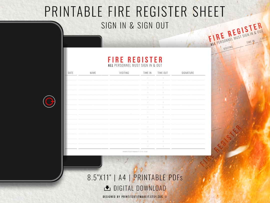 Fire Register Sign in Sheet: Minimalist Printable PDF (A4/US Letter ...