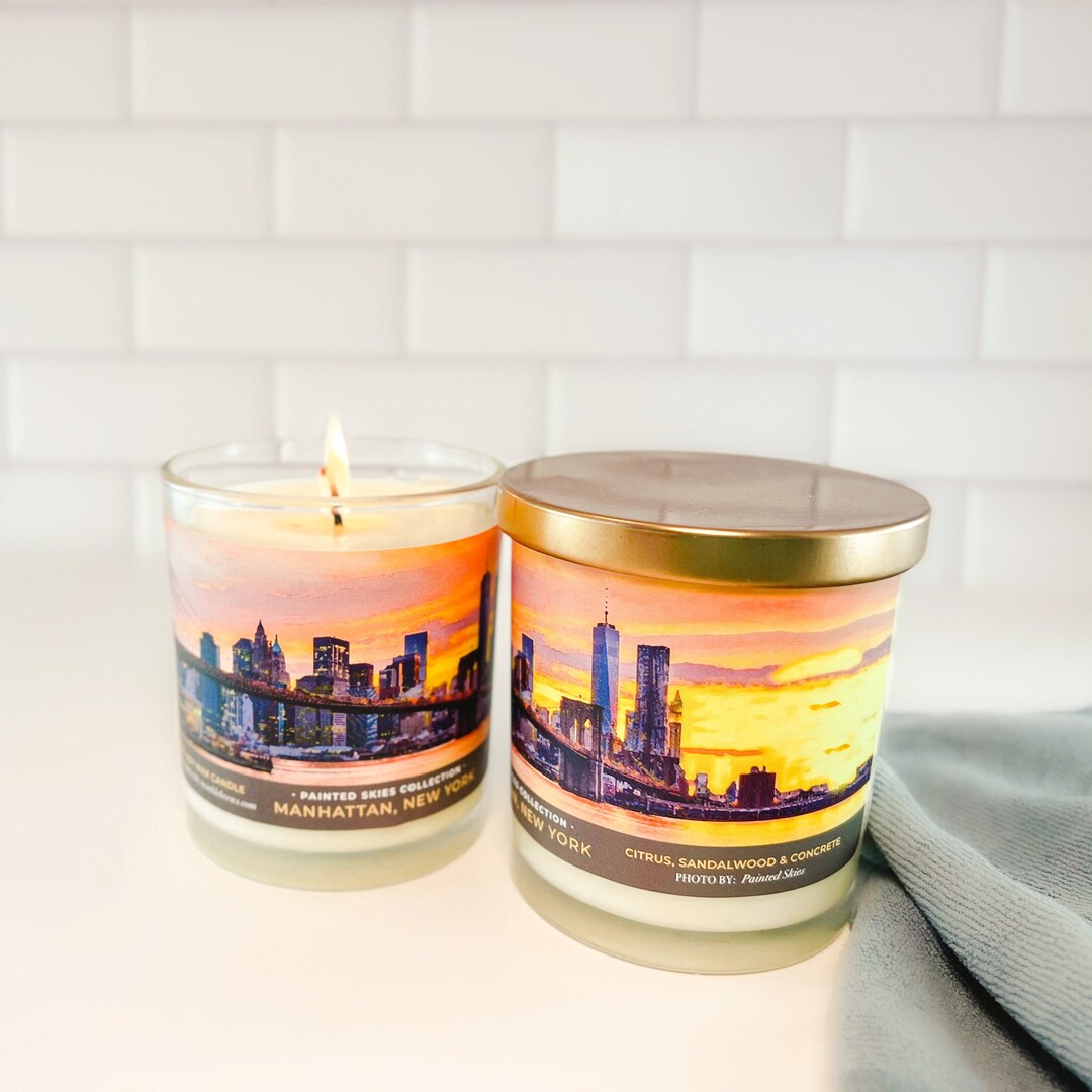 New York City Sunset Skyline Candle, 8.5 Oz. Soy Candle, Citrus Scent ...
