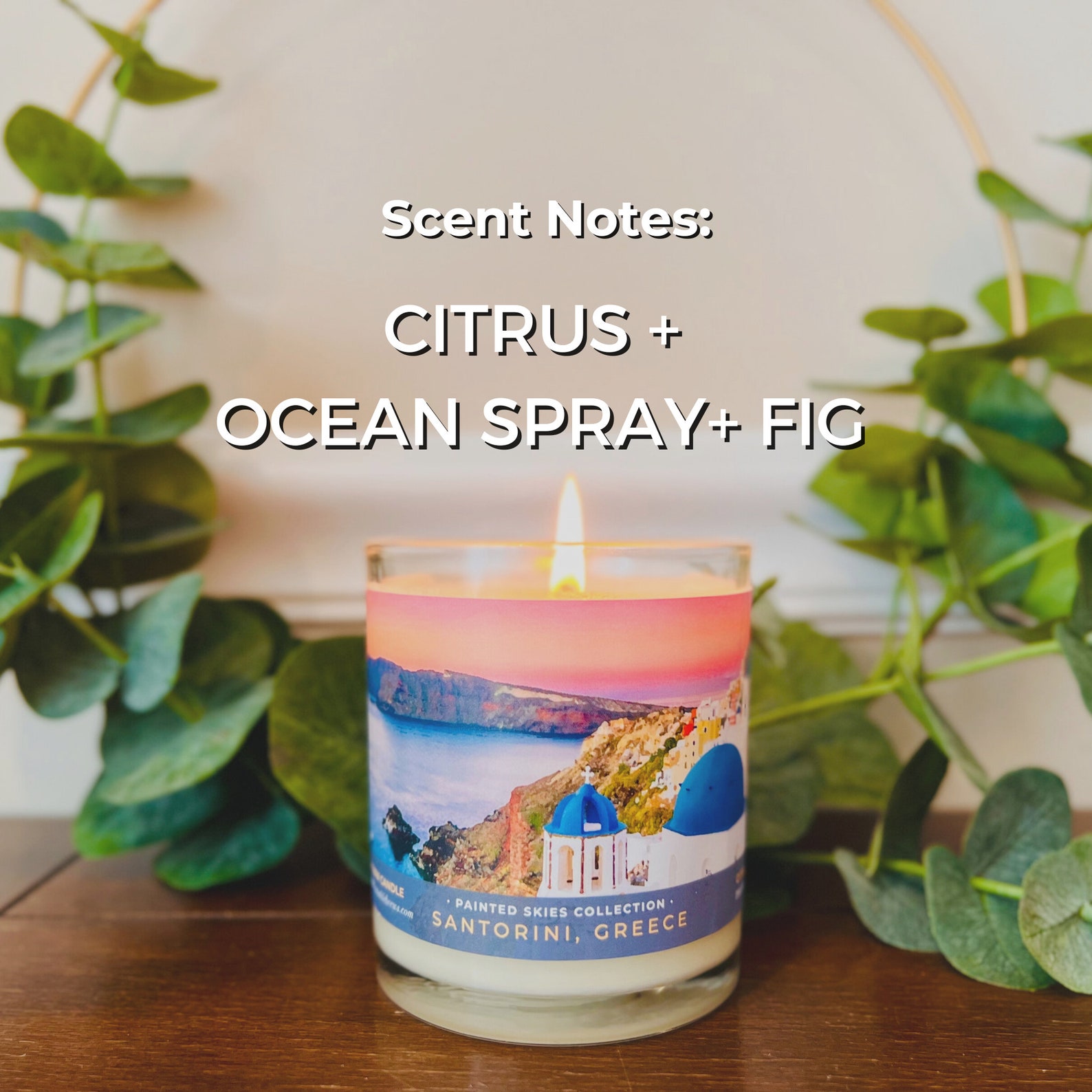 Santorini Greece Sunset Skyline Candle, 8.5 Oz. Soy Candle, Ocean Scent ...
