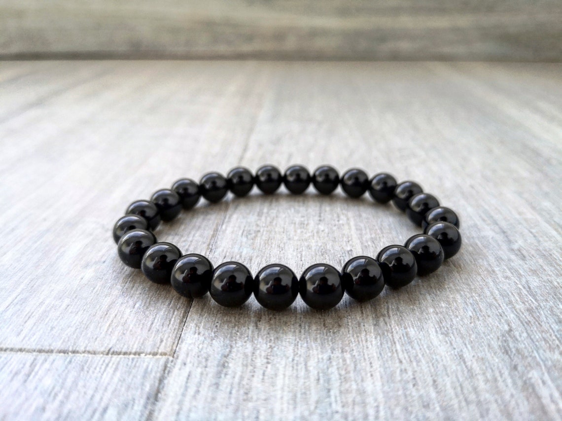 Black Beaded Bracelet for Men and Women, 8mm Black Agate Bracelet, Gift ...