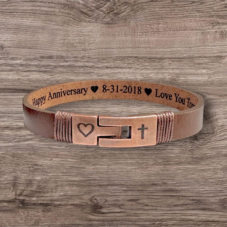 Personalized Men's Cross Leather Bracelet: Custom Text Hidden or ...