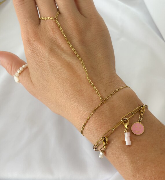 Handchain in Gold Arm Chain With Ring Arm Jewelry Bracelet Gift for Her Boho Etsy