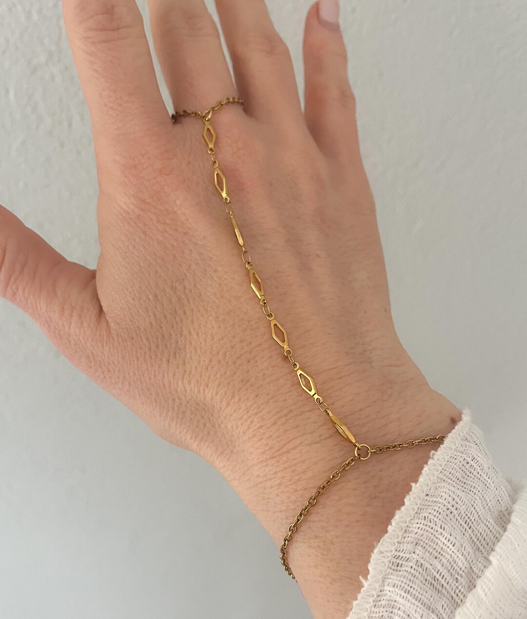 Delicate Hand Chain in Boho Style, Waterproof Body Jewelry, Handmade ...
