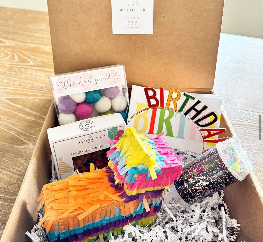 Curated Birthday Gift Set Mini Piñata, Tiara & Sash, Garland, Confetti ...
