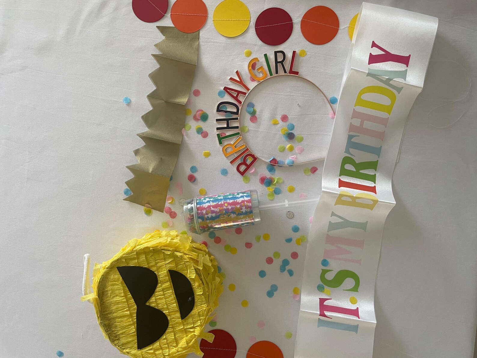Curated Birthday Gift Set Mini Piñata, Tiara & Sash, Garland, Confetti ...