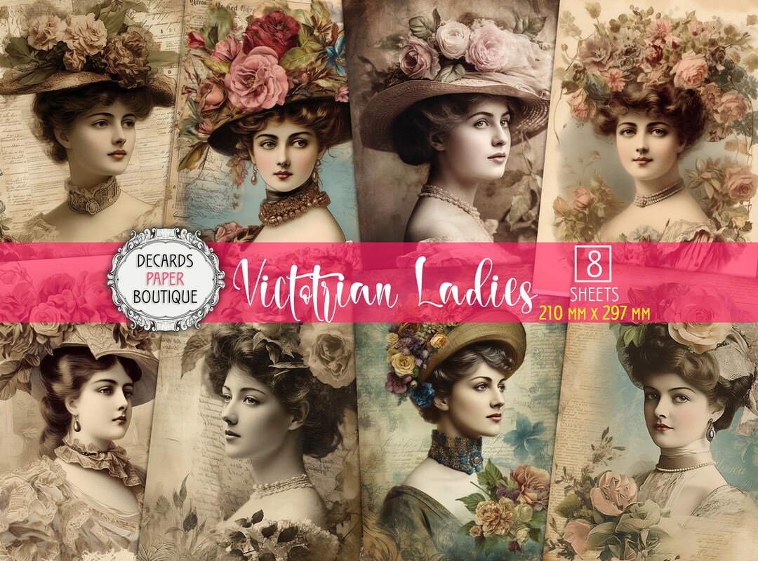 8 Decoupage Papers Set Victorian Ladies - Printed A4 Size 1900s Old ...