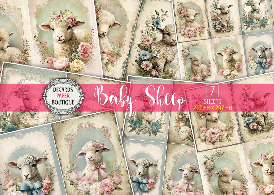 7 Decoupage Papers Set - Baby Sheep Animal Art Printed A4 Size Collage ...