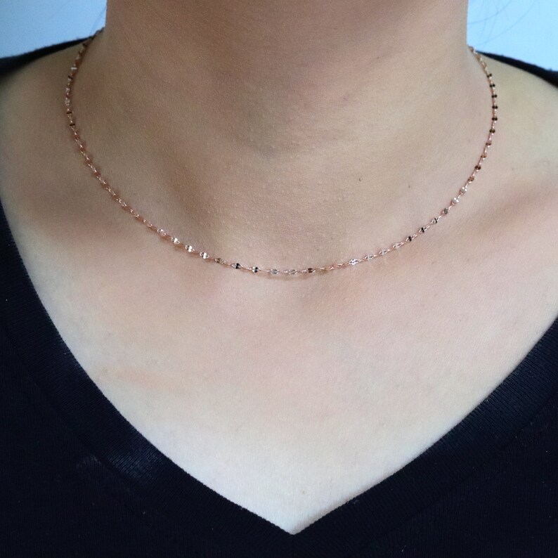 10K Rose Gold Sparkle Link Chain Necklace: Minimalist Glitter Chain - Etsy