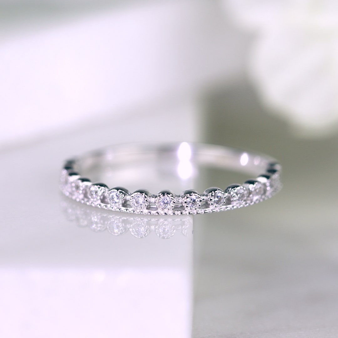 Sterling Silver Dot Ring, Stackable Half Eternity Ring, Bezel Ring ...
