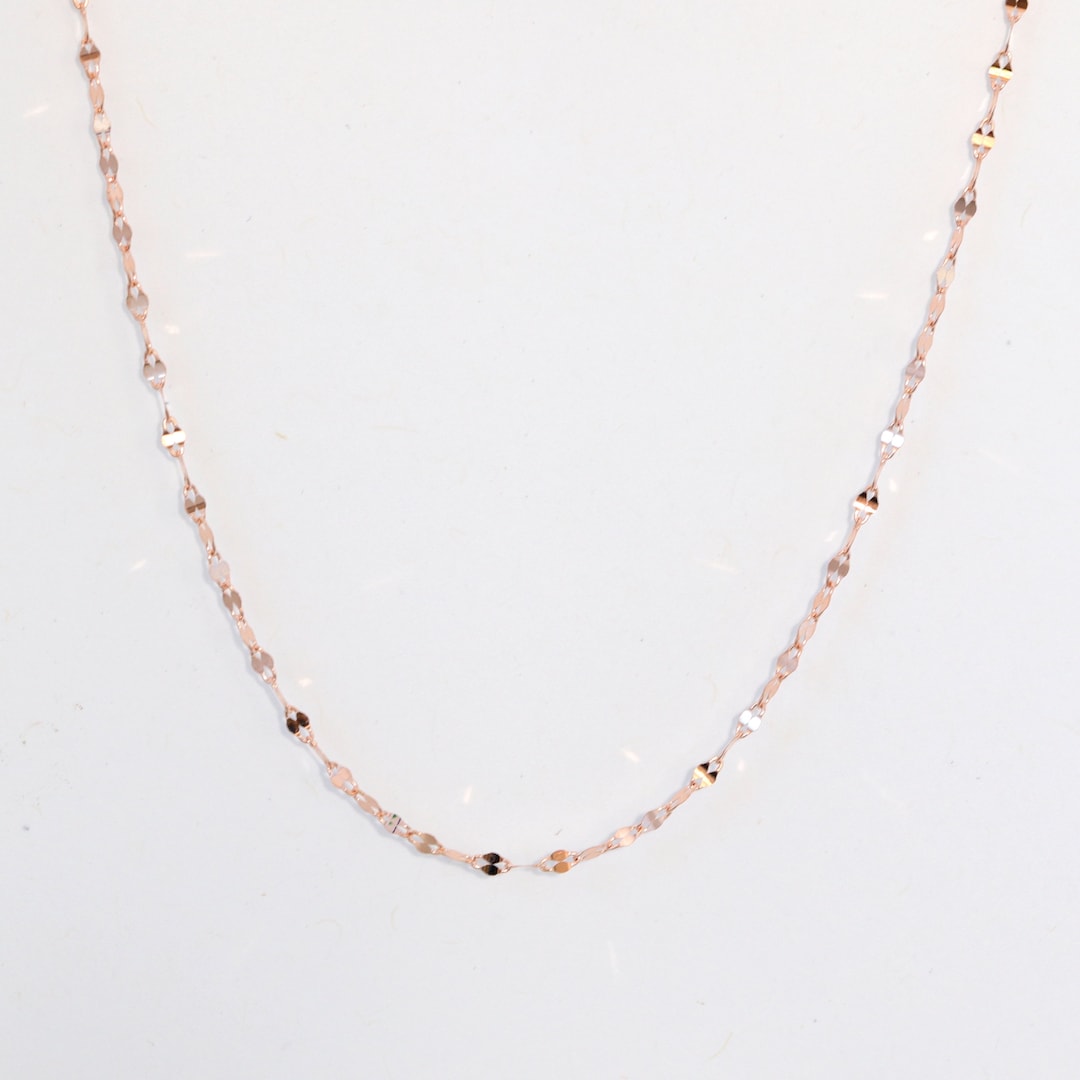 10K Rose Gold Sparkle Link Chain Necklace: Minimalist Glitter Chain - Etsy