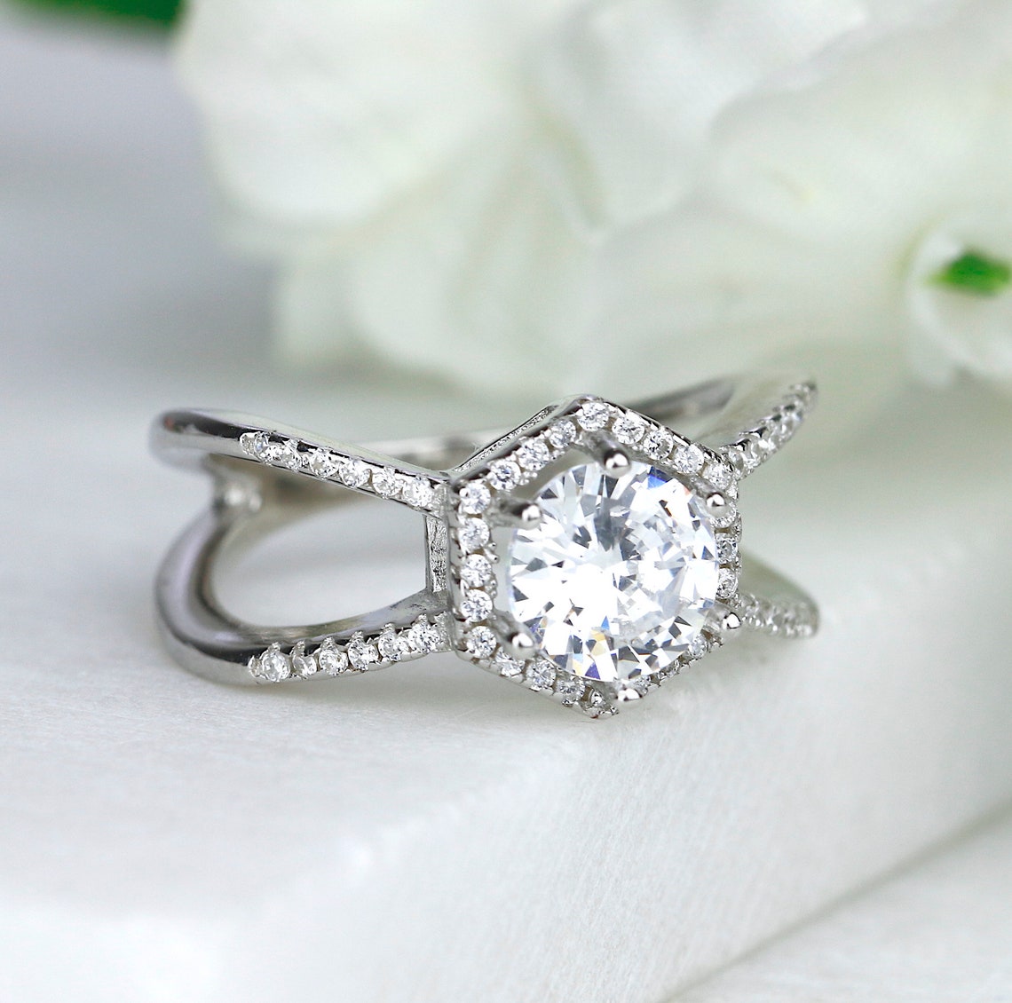 Sterling Silver Hexagon Ring Setting Only - Etsy