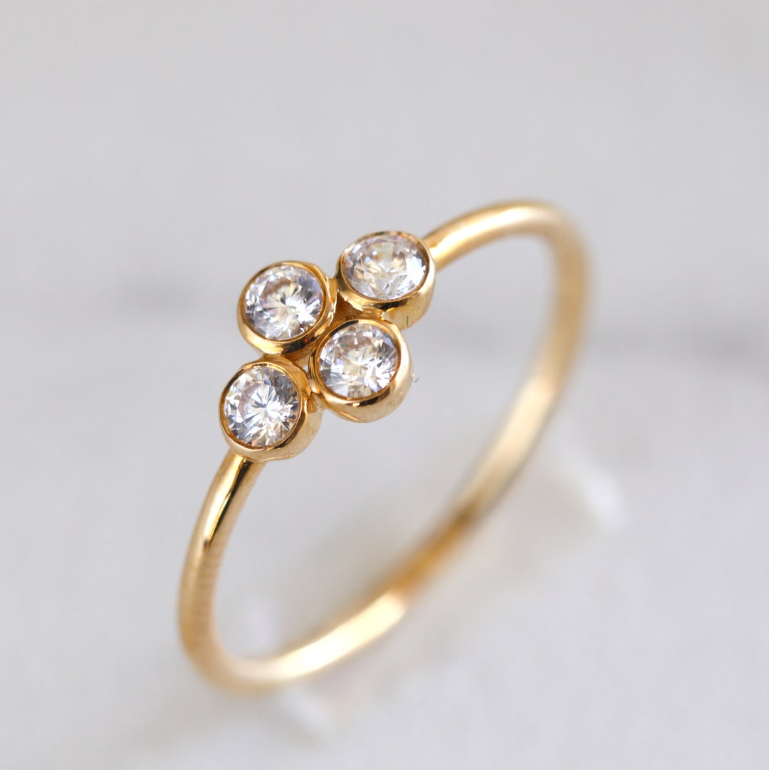 Solid 10K Gold Clover Ring, Four Stone Leaf Ring - Etsy