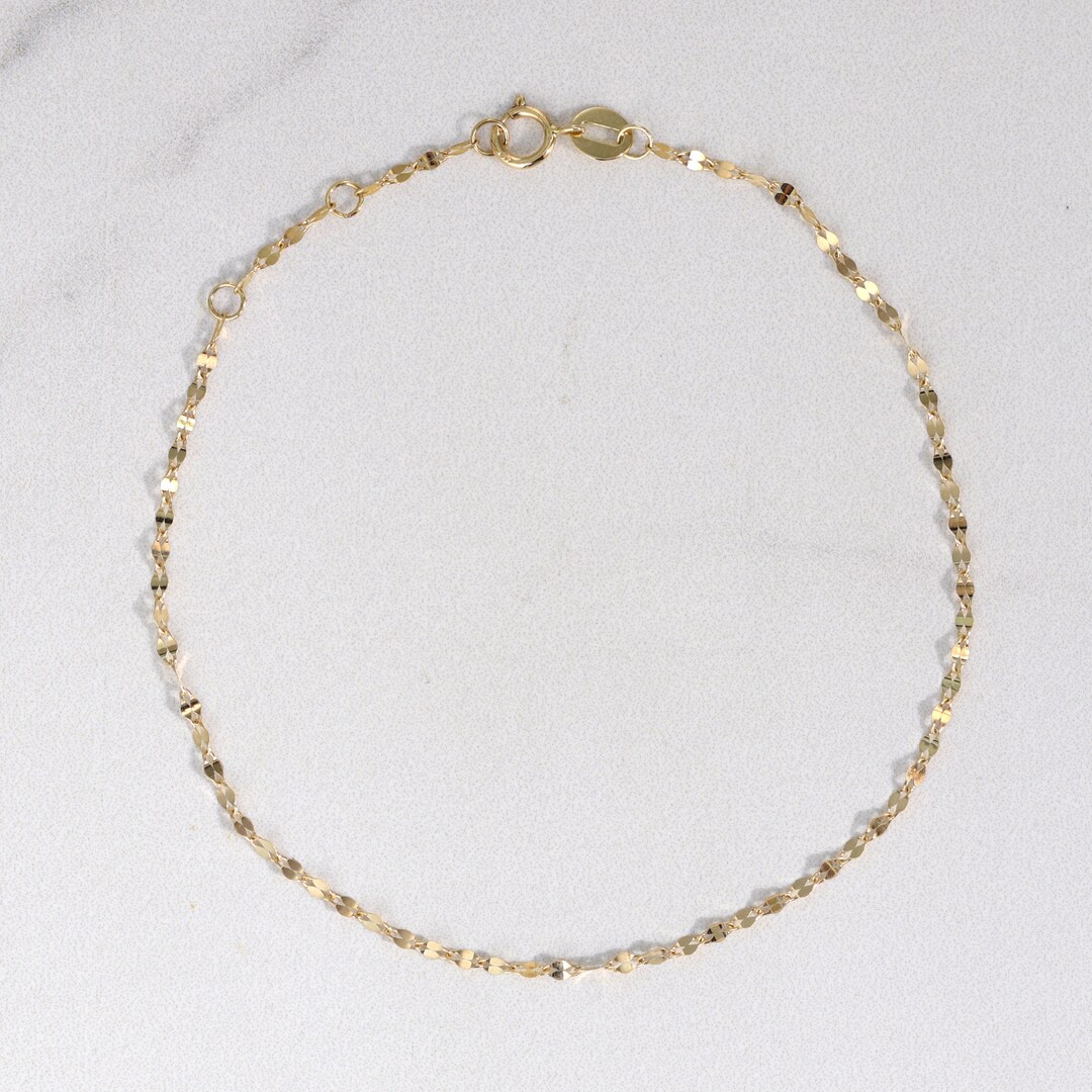 Solid Gold Sparkle Link Chain Bracelet Flat Link Chain Rose - Etsy