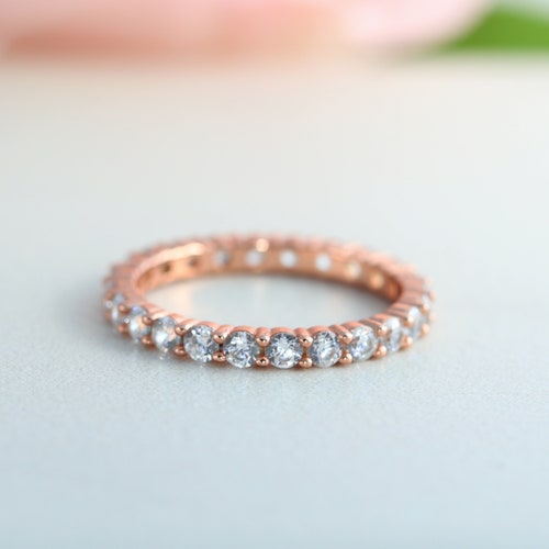 Round Cz Eternity Band Ring. Silver Rhodium Plated Eternity - Etsy
