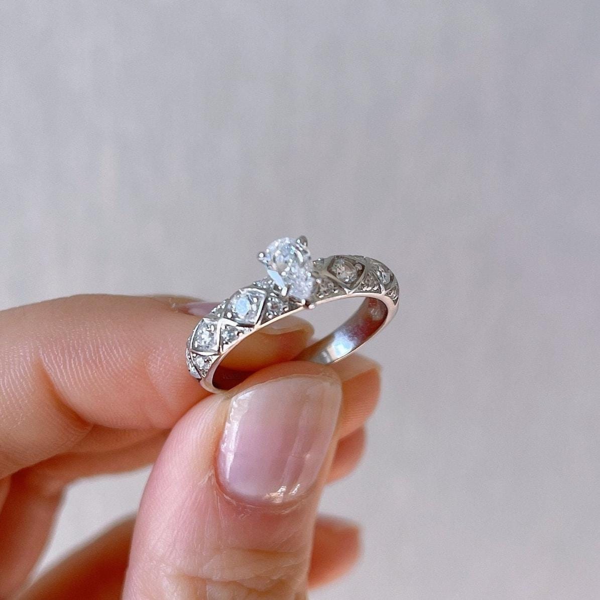 0.5ct Pear Cut Vintage Engagement Ring in Sterling Silver, Teardrop ...