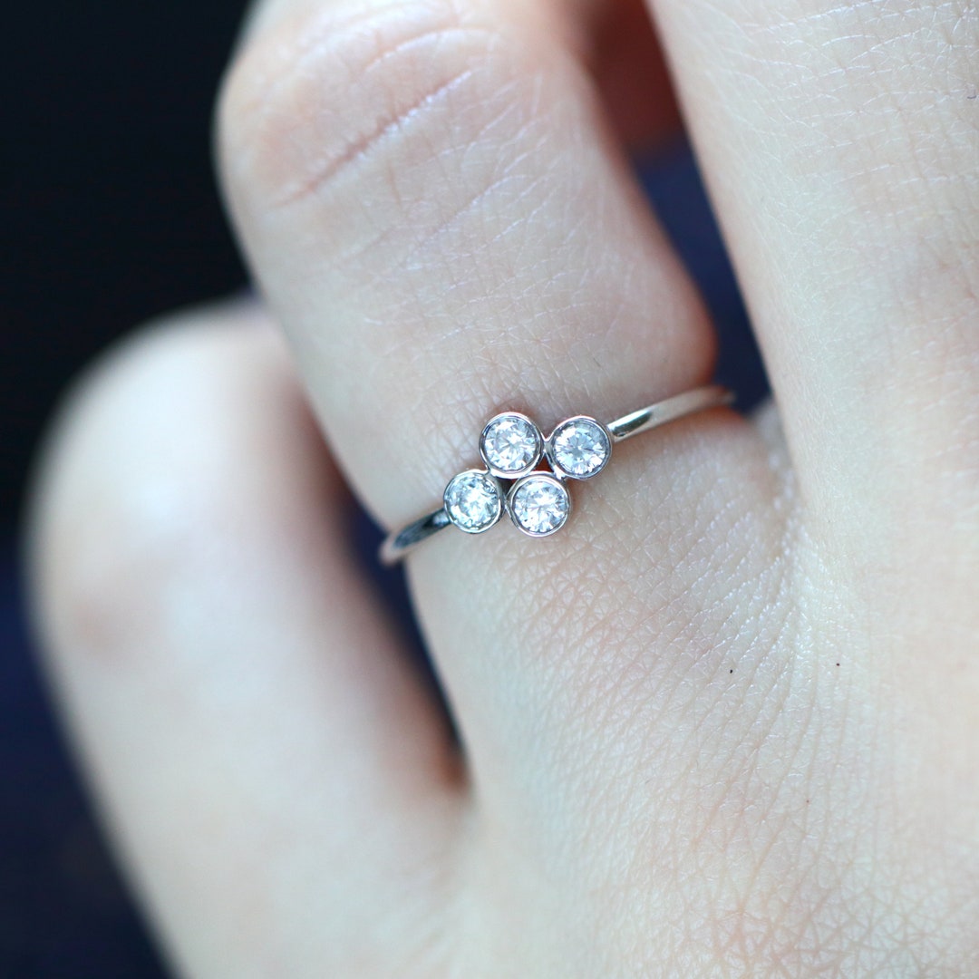 10K White Gold Clover Ring, Dainty Four-leaf Flower, Lucky Charm ...
