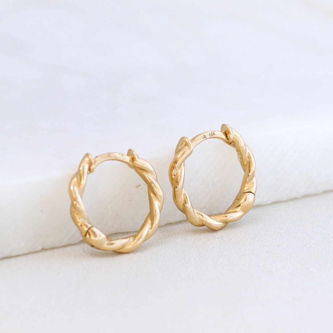 Solid Gold Twisted Huggie Hoop Earrings - Small Minimalist Hoops, Sleeper Earrings - Etsy