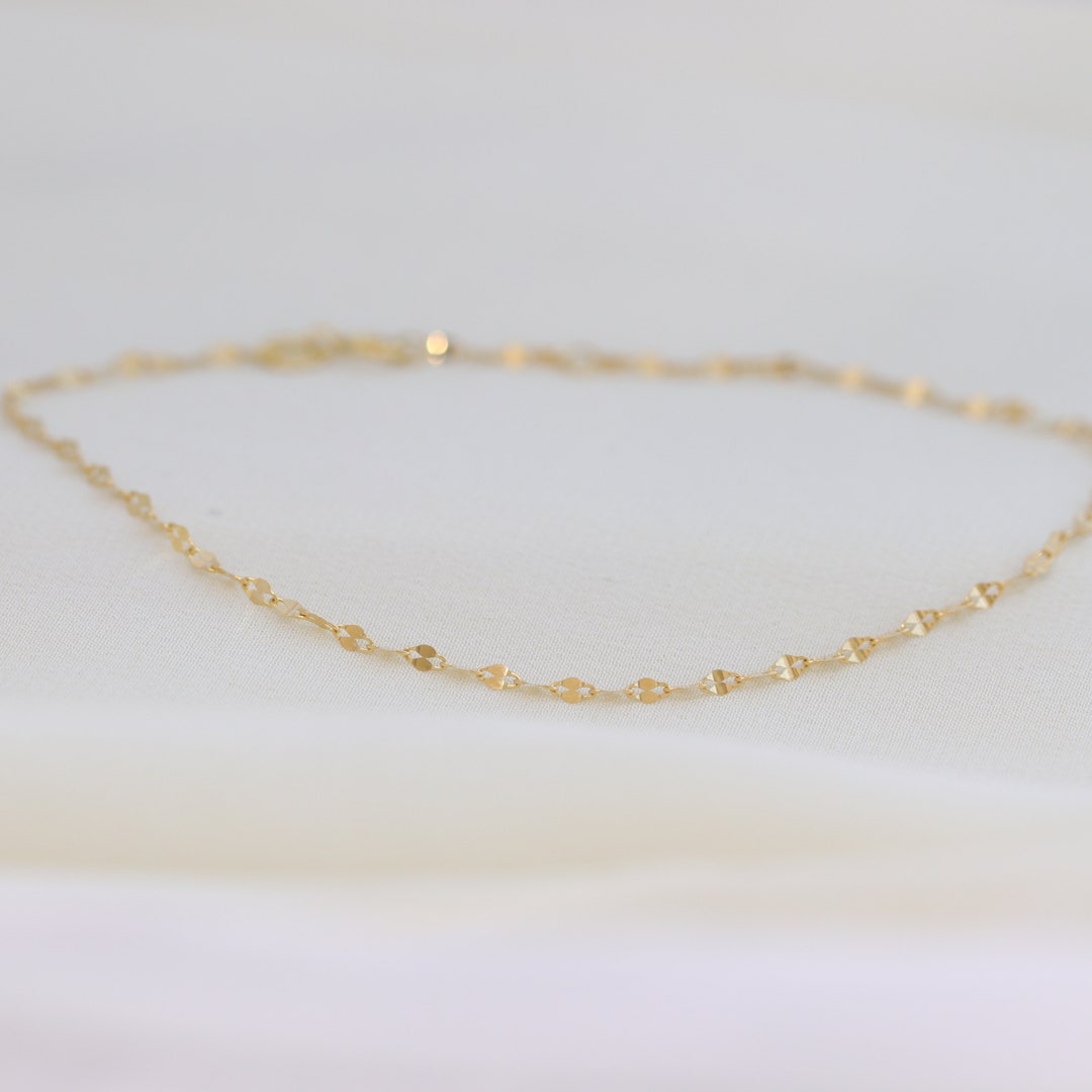 10K Solid Gold Glitter Chain Bracelet, Stackable Sparkle Link Chain - Etsy