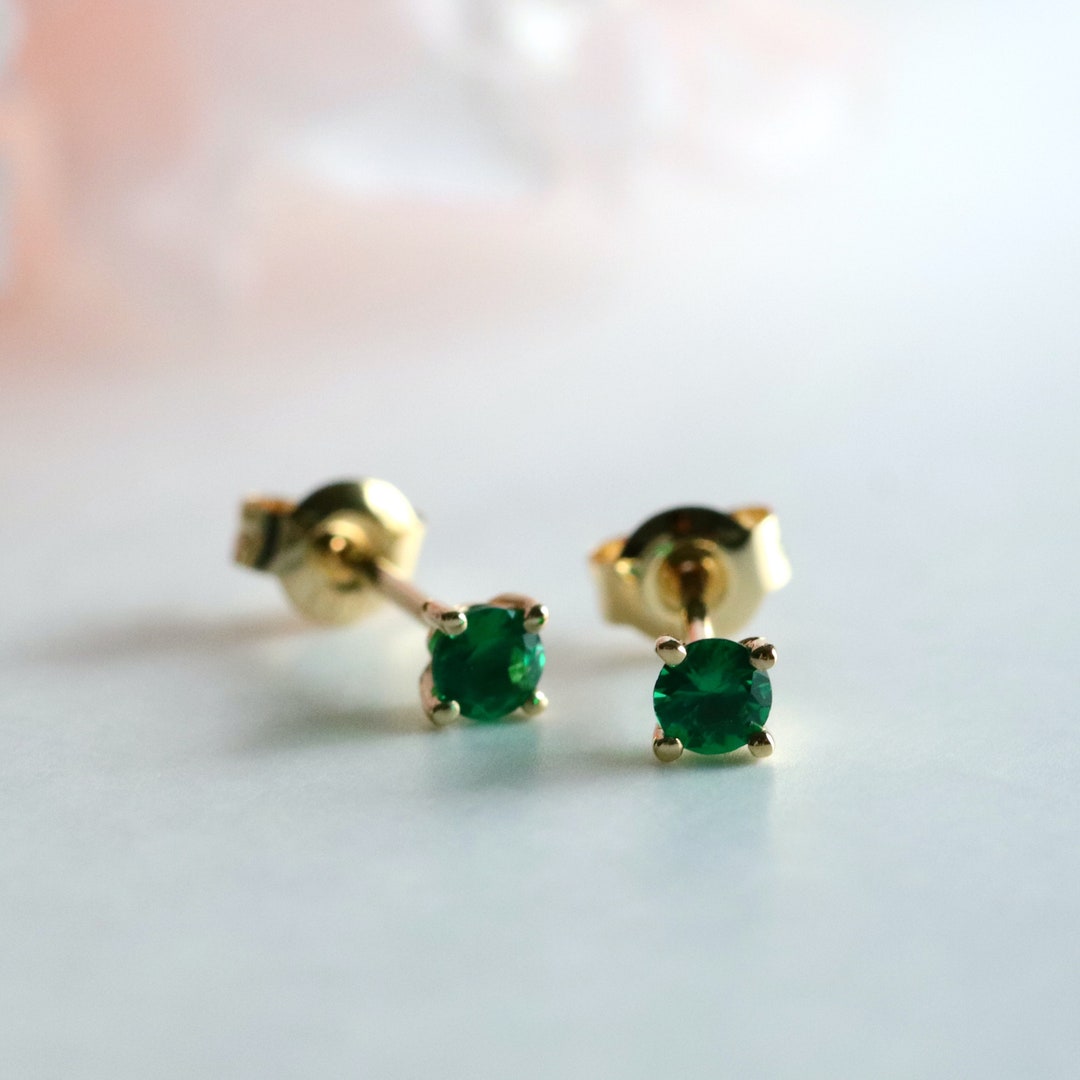 10K Solid Gold Solitaire Colored Stud Earrings, Birthstone Studs, Ruby ...