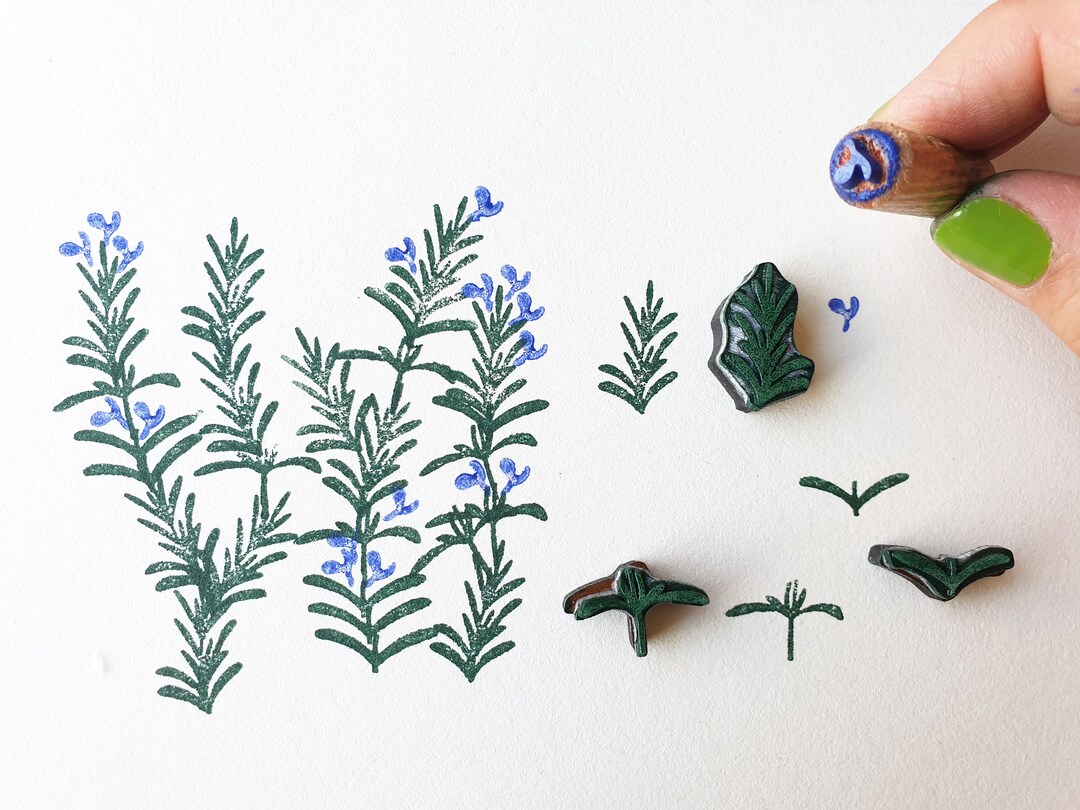 Rosemary Plant Stamps, Kit of 4 Stamps, Floral Stamp, Medicinal Plant ...