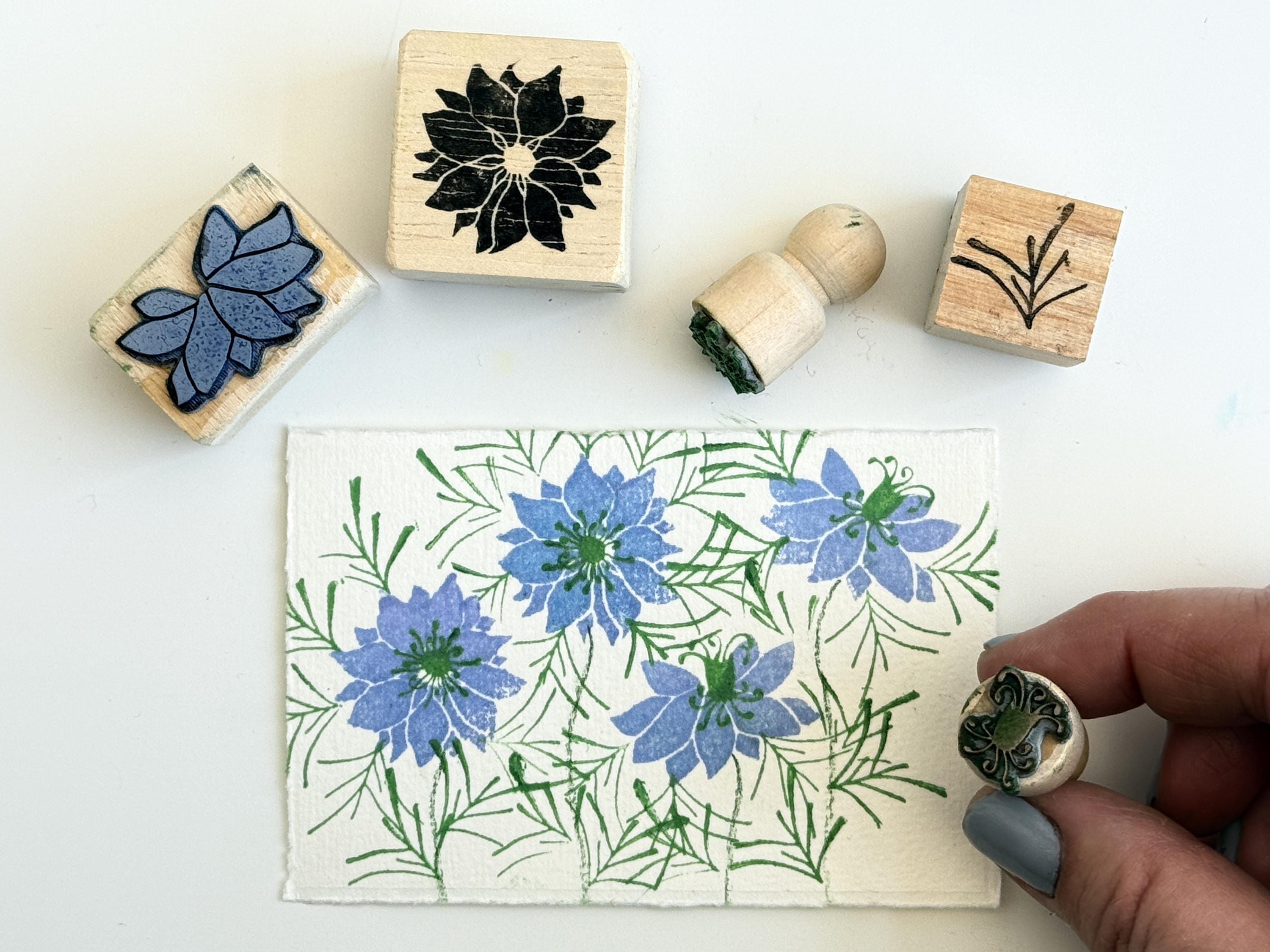 Nigella Blue Flower Stamp, 5 Stamp Kit, Two Sets of Stamps to Choose ...