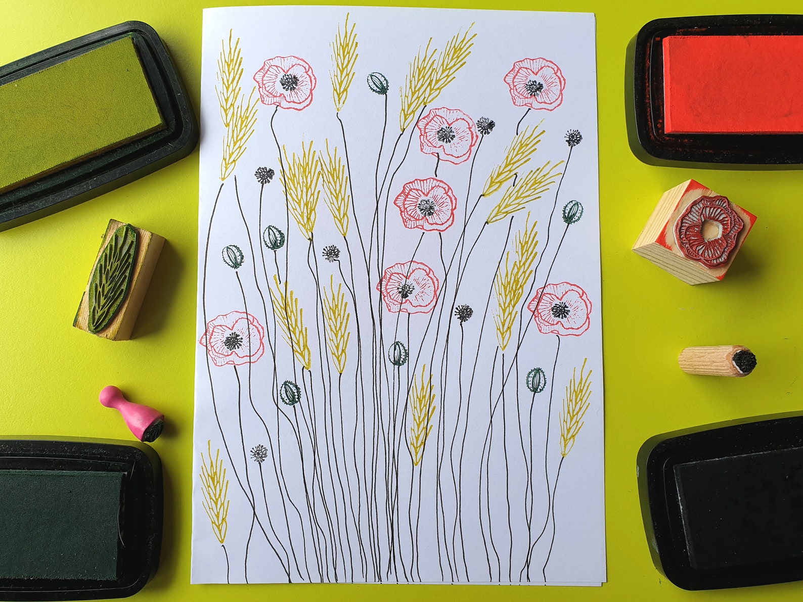Poppy Stamp: Three Stamps to Compose a Flowery Meadow of Poppies - Etsy