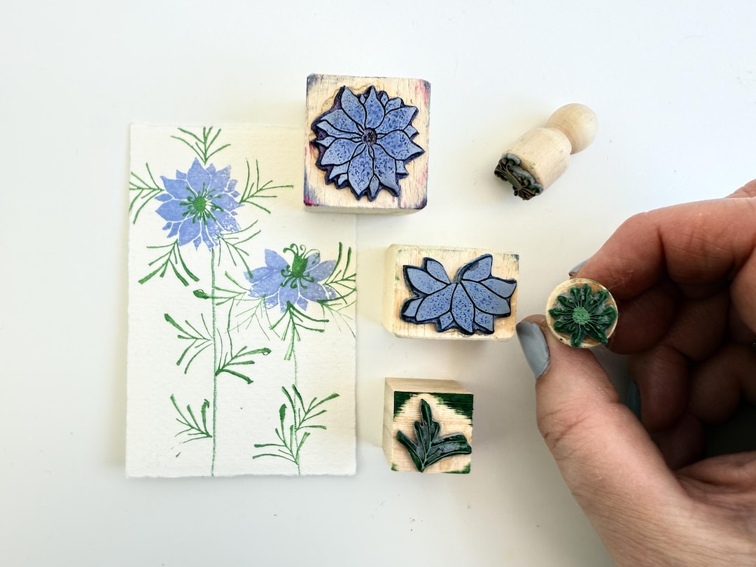 Nigella Blue Flower Stamp, 5 Stamp Kit, Two Sets of Stamps to Choose ...