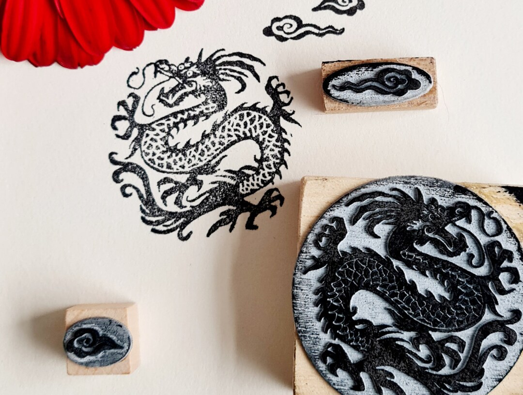 Dragon Stamp, Dragon and Clouds Stamp Kit, Stamp for Scrapbooking ...