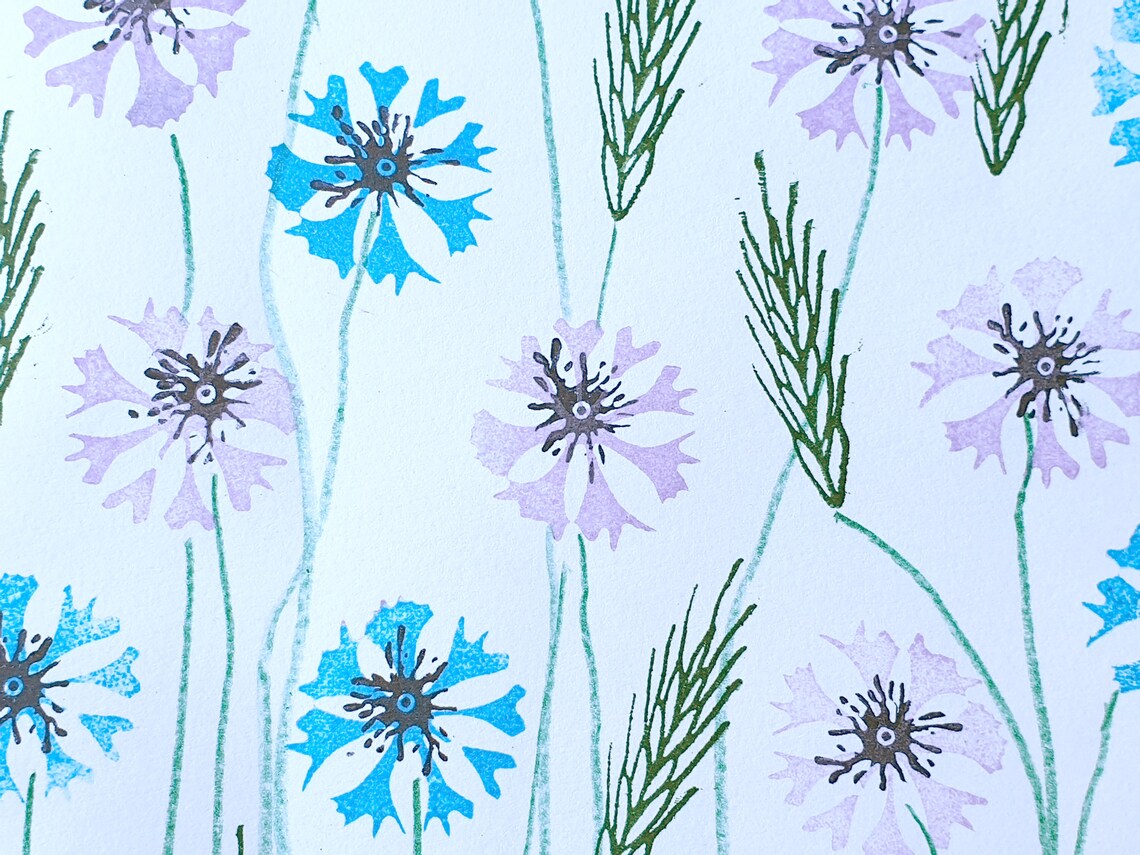 Blue Cornflower Rubber Stamp: Two Stamps to Compose a Flowery - Etsy