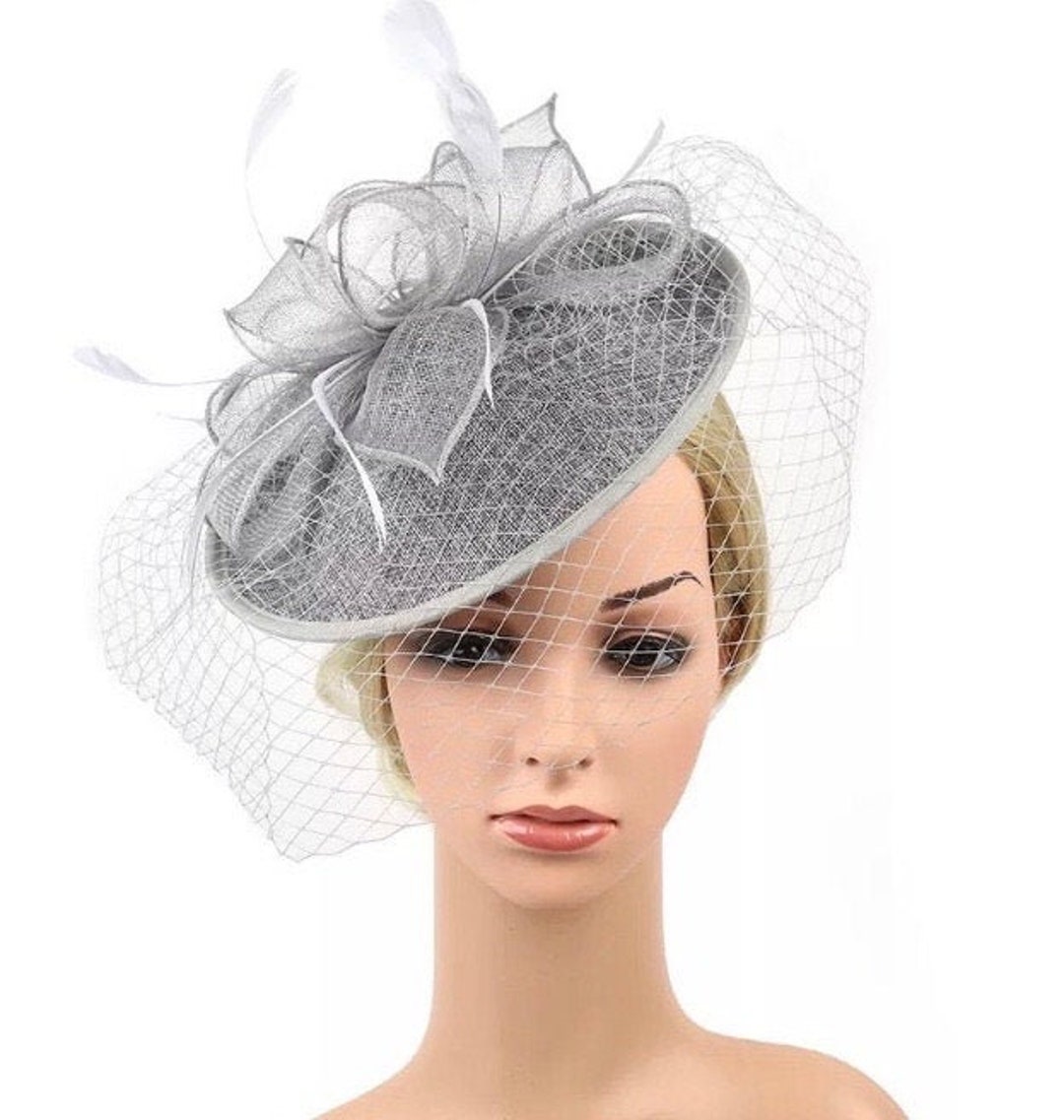 Grey Fascinator Hat, Gray Fascinator, Grey Derby Hat, Silver Fascinator ...