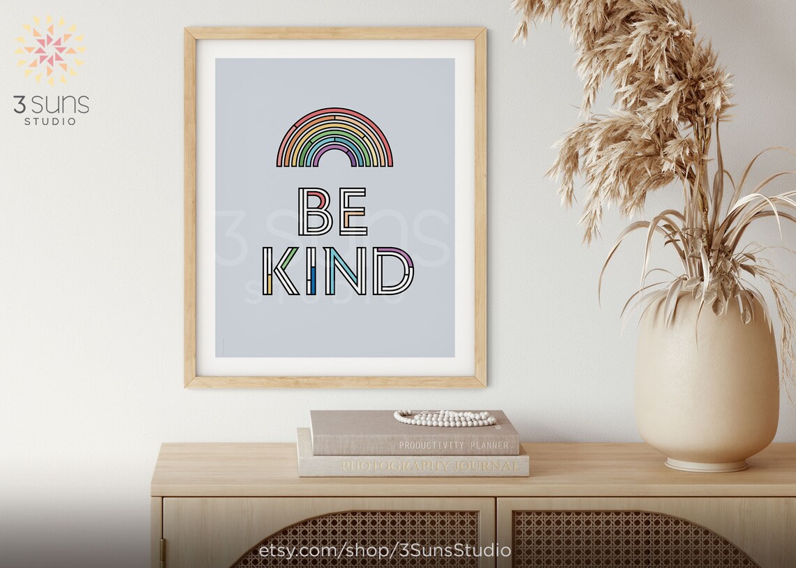 PRINTABLE Be Kind Rainbow Art Print Rainbow Nursery Be - Etsy