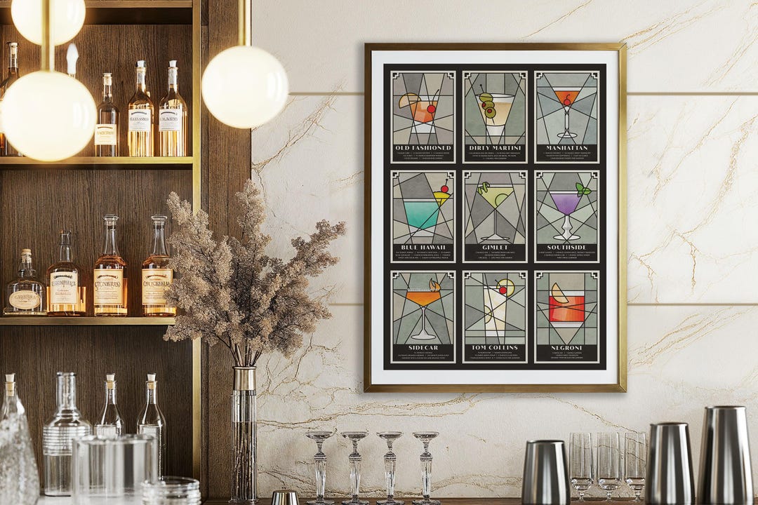 18 X 24 Cocktail Poster | Bar Cart Art | Art Deco Cocktails | Retro ...