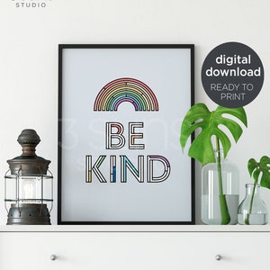 PRINTABLE Be Kind Rainbow Art Print Rainbow Nursery Be Kind Wall Art ...