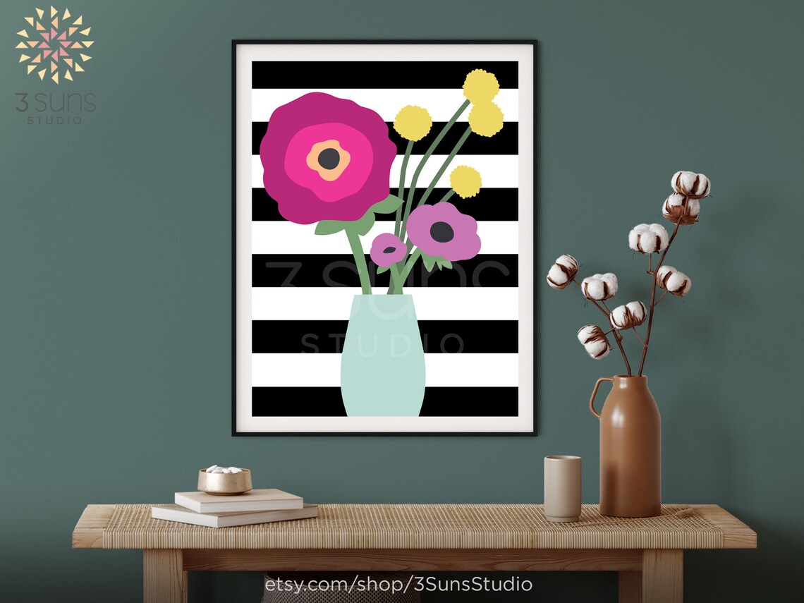 Modern Graphic Floral Art Modern Floral Bouquet Vase - Etsy