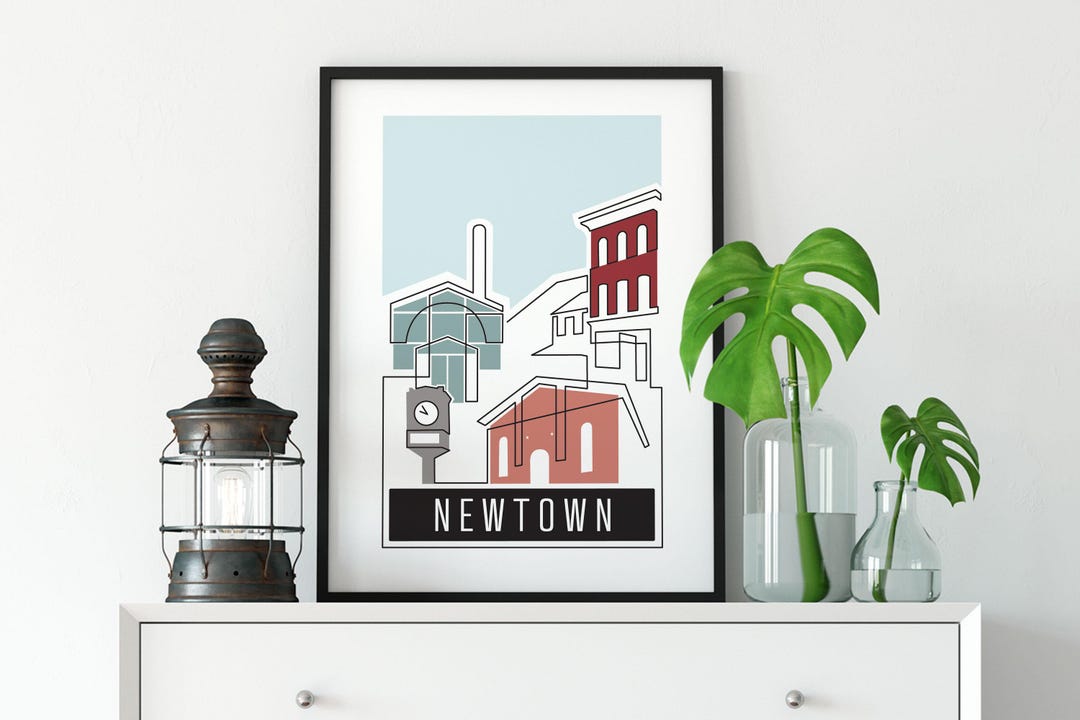 Newtown PA Art Print | PA Travel Poster | Bucks County | Doodle Art ...