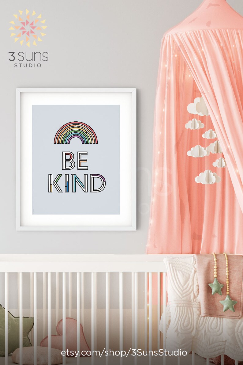 PRINTABLE Be Kind Rainbow Art Print Rainbow Nursery Be - Etsy