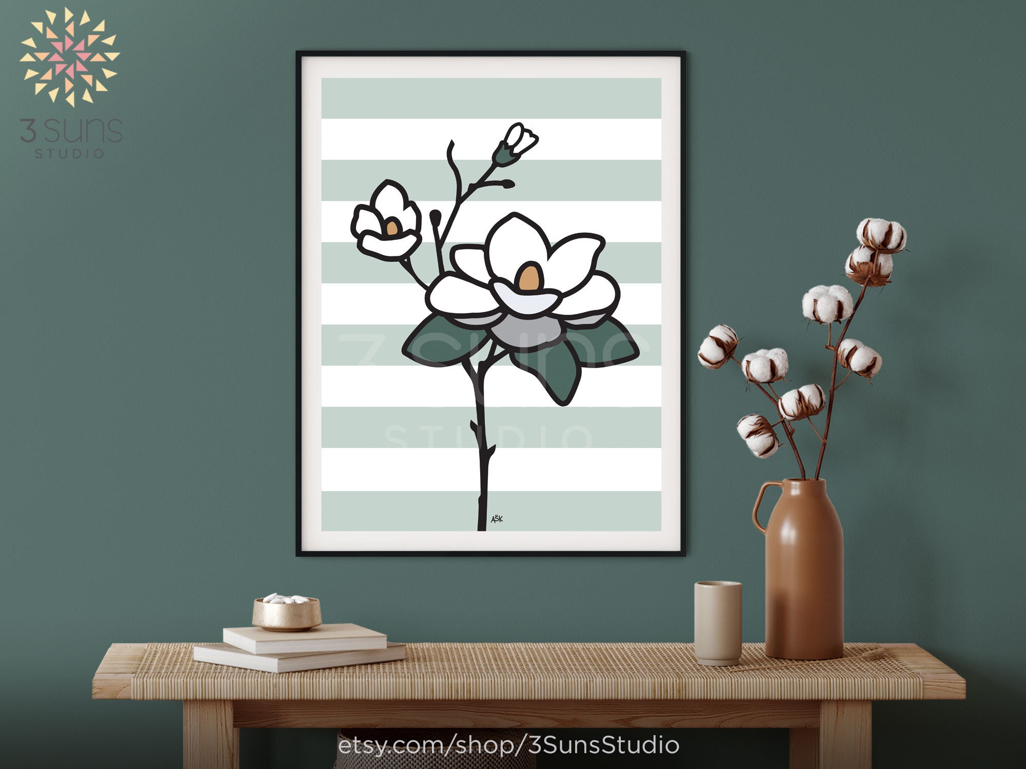 Modern Magnolia Art Print Magnolia Wall Art Floral Art - Etsy