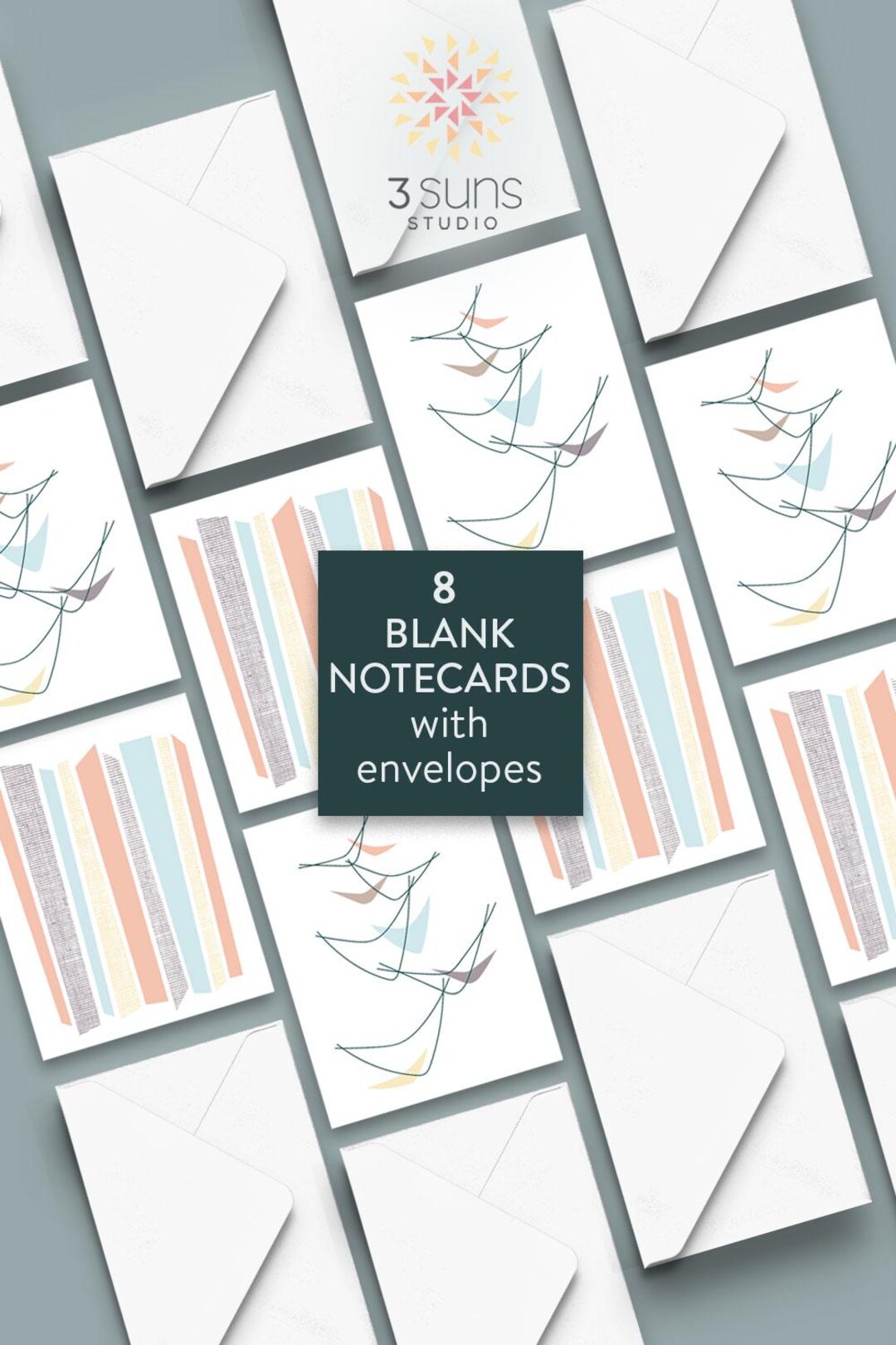Blank Notecards Set of 8 With Envelopes | Modern Blank Card Set | Mid ...